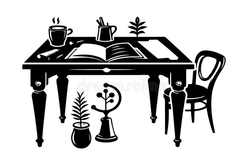Reading Table Silhouette Vector Image Stock Vector - Illustration of ...