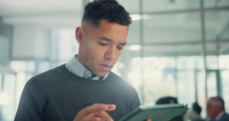 Reading, Tablet and Business Man with Email Error, Glitch or Problem ...