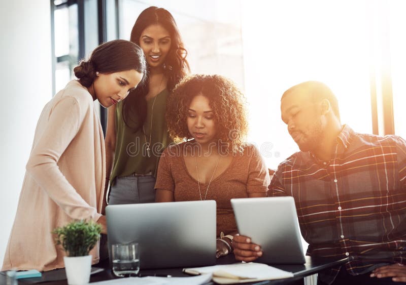 Reading, Teamwork and People with Laptop, Office and Collaboration for ...