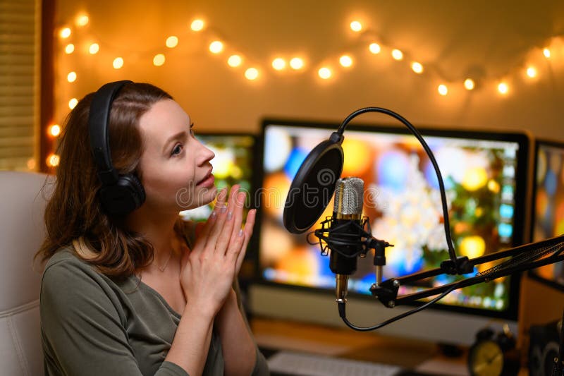 Reading Text in a Home Studio into a Microphone, Radio or Broadcast ...