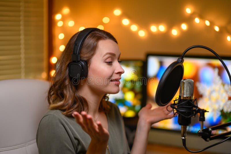 Reading Text in a Home Studio into a Microphone, Radio or Broadcast ...