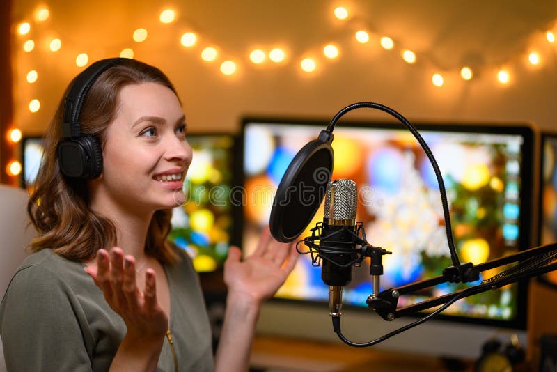 Reading Text in a Home Studio into a Microphone, Radio or Broadcast ...