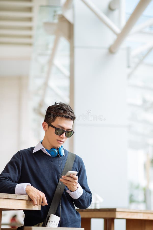 Reading text message stock image. Image of headphones - 55848837