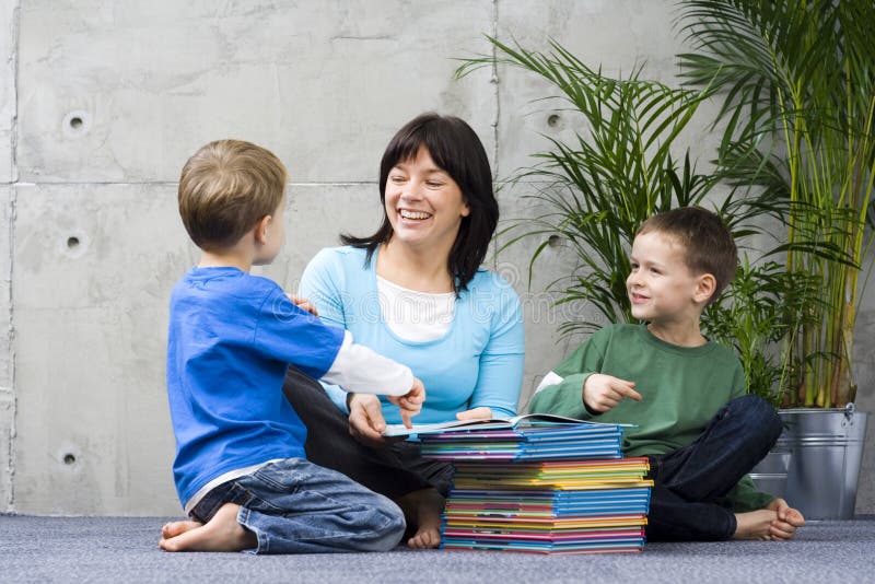 Reading together stock photo. Image of children, woman - 7070386