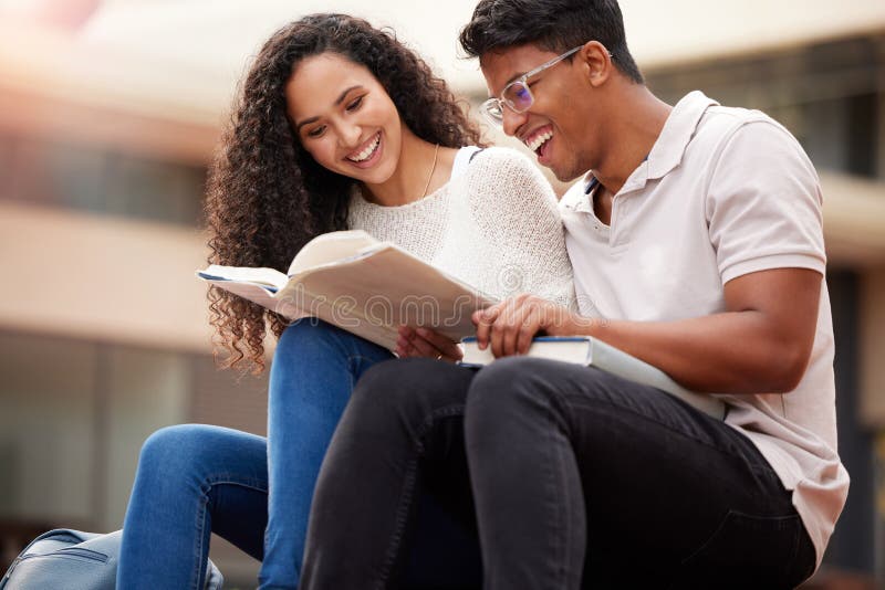 Reading, University and Students with Book on Campus for Learning ...