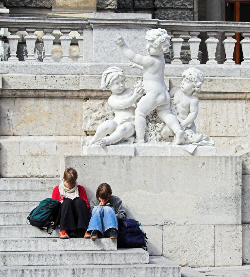 Reading on Vienna Public Building Steps. Editorial Photography - Image ...