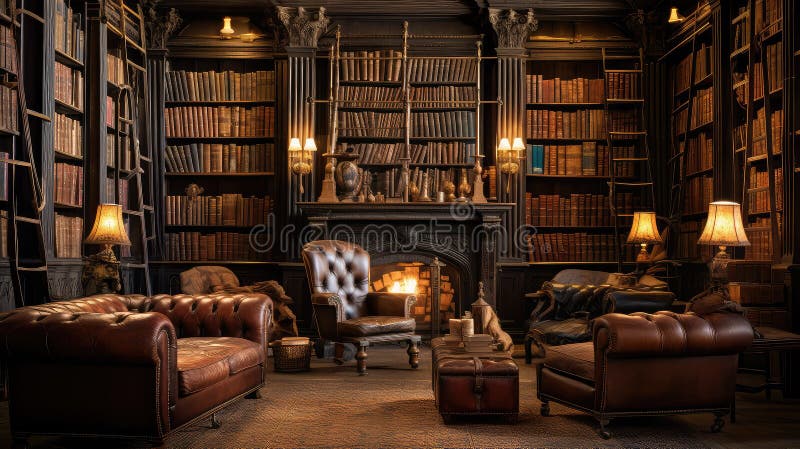 Reading vintage library stock illustration. Illustration of history ...