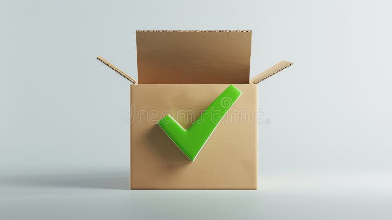 Ready for Action: Open Cardboard Box with Green Checkmark Stock ...