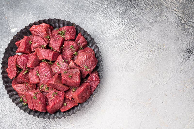Ready for Cooking Diced Raw Kangaroo Meat. White Background Stock Image ...