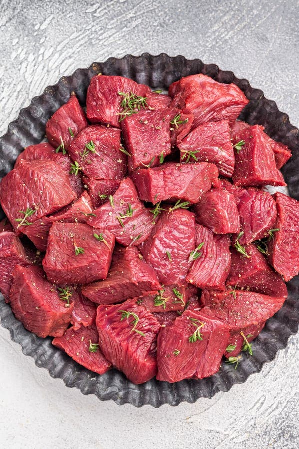 Ready for Cooking Diced Raw Kangaroo Meat. White Background Stock Image ...