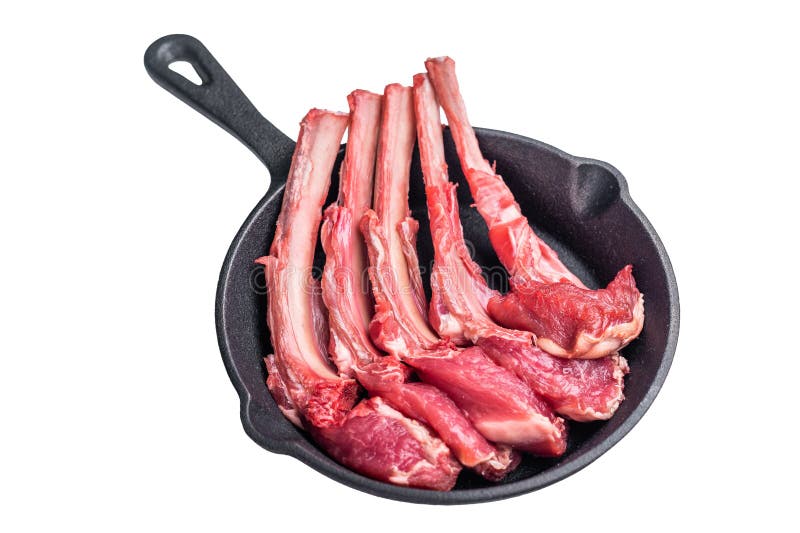 Ready for Cooking Raw Lamb Meat Chops, Fresh Mutton Cutlets in a Pan ...