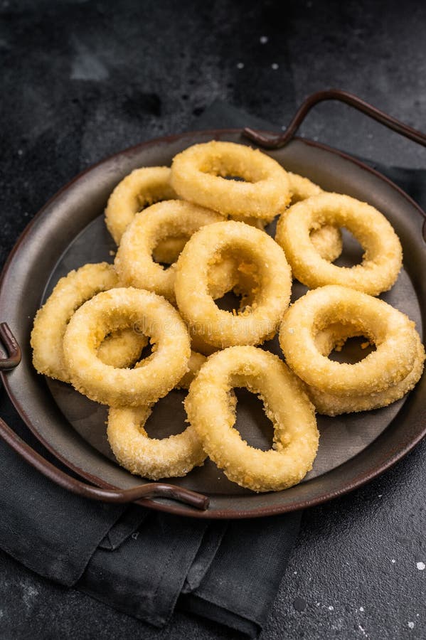 Ready for Cooking Raw Onion Rings, Uncooked Vegetable. Black Background ...