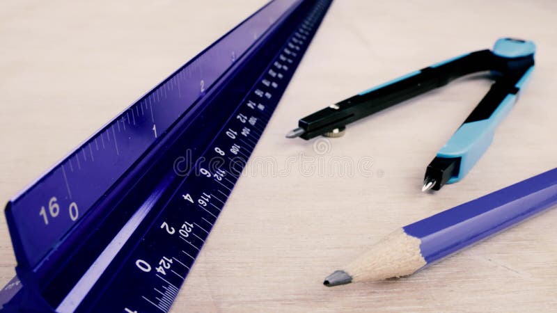 READY for Drawing. Ruler, Pencil, Compass, Divider Stock Footage ...