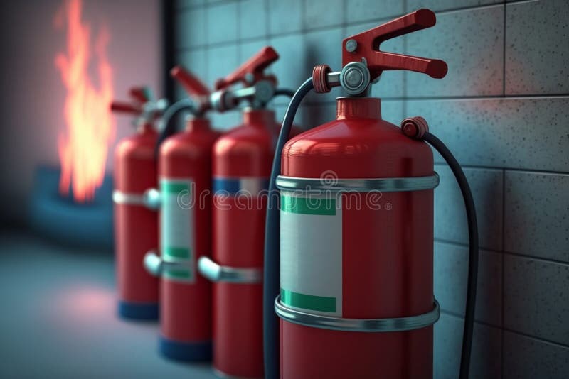 Ready for Emergency: Multiple Fire Extinguishers Mounted on Wall Stock ...