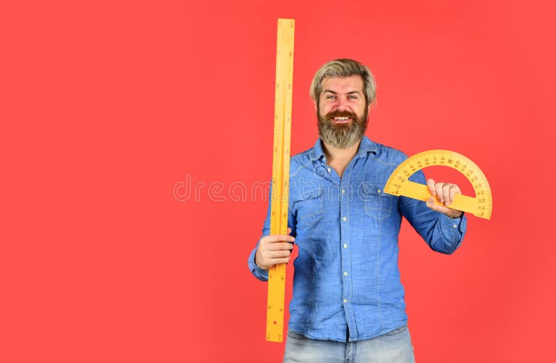 Ready for Engineering. Tool for Graphics. Mature Bearded Man Hold ...