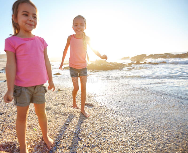 Ready for a Fun Day in the Sun. Two Little Girls Having Fun on the ...