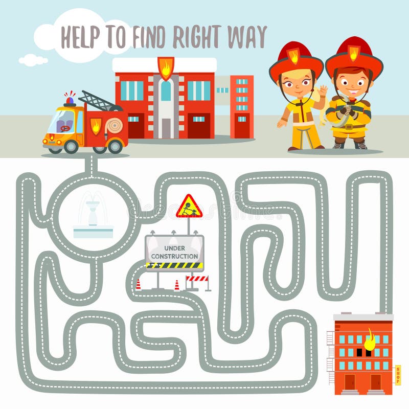 Ready Game Concept about Finding Right Way for Fire Engine. Stock ...