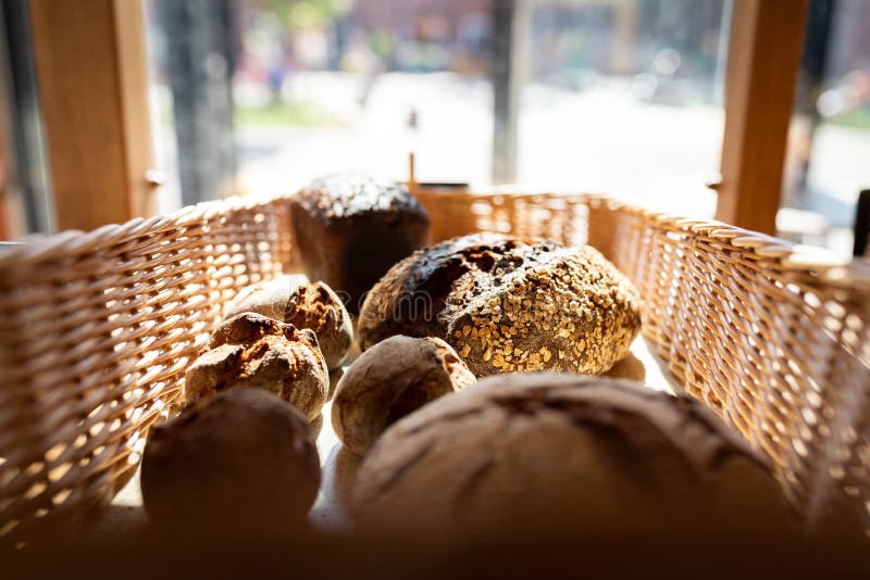 Ready-made Artisan Bread with Seeds on the Counter in a Small Bakery ...
