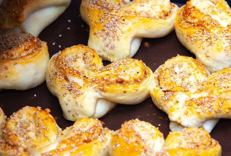 Ready-made Biscuits on a Baking Sheet Stock Photo - Image of bake ...