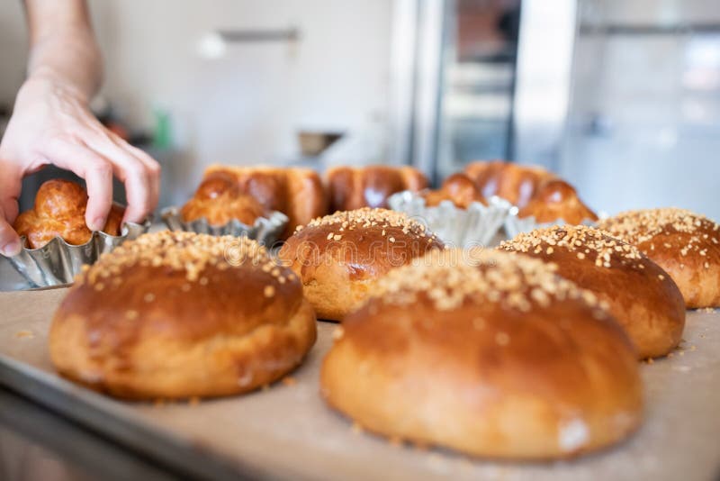 Ready-made Brioches Cool Down on the Table after Baking. Stock Image ...