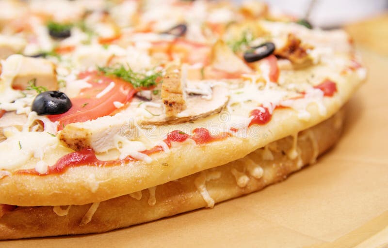 Ready-made Pizza with Filling on a Tray Stock Photo - Image of meal ...