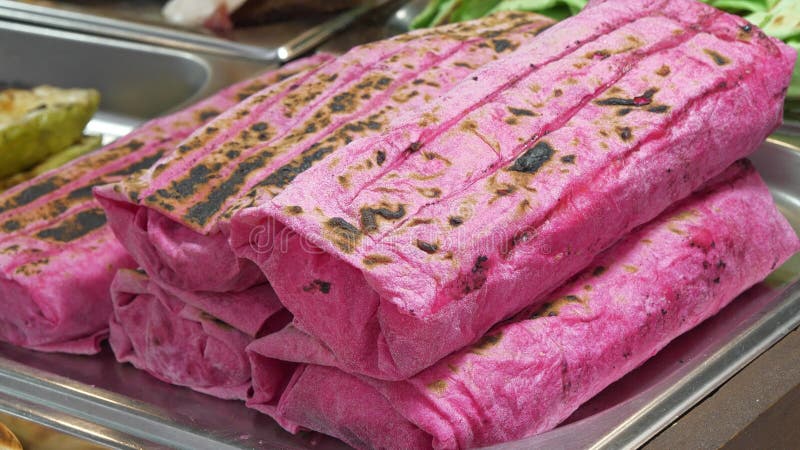 Ready-made Shawarma in Red Dough Stock Video - Video of cooker, dough ...