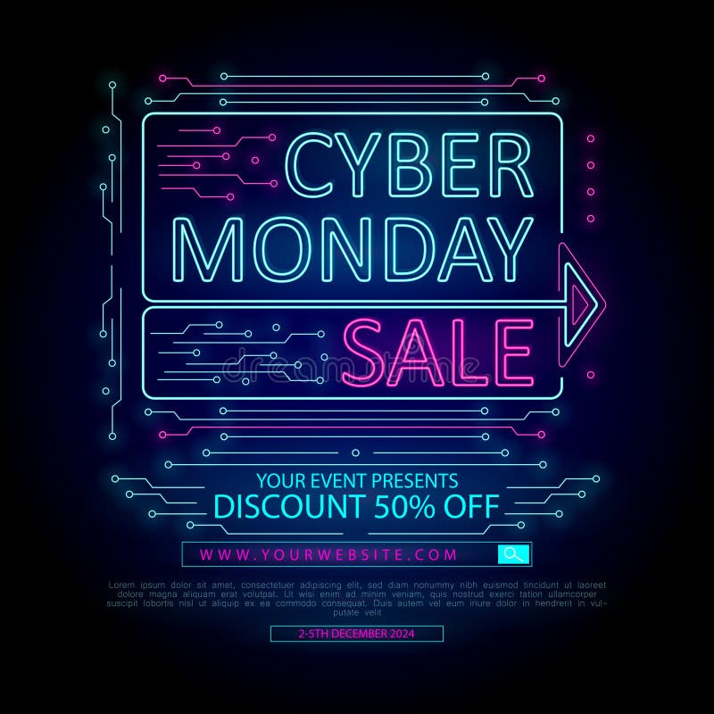 Ready-made Templete Neon Cyber Monday Banner Stock Illustration ...