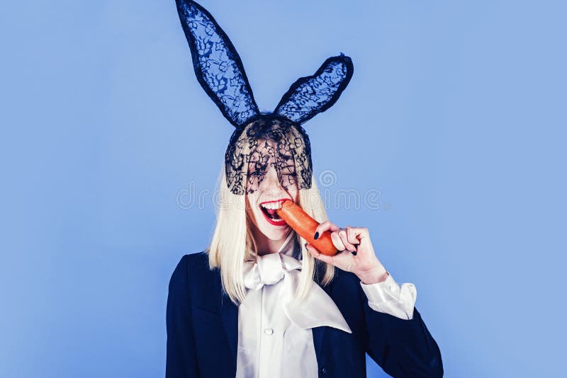 Pretty Bunny Girl Winking And Tongue Out Blonde Girl With Lace Bunny