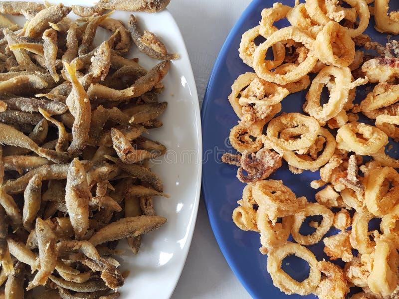 Ready Recipe. Fried Fish, Squid and Sardines Stock Photo - Image of ...