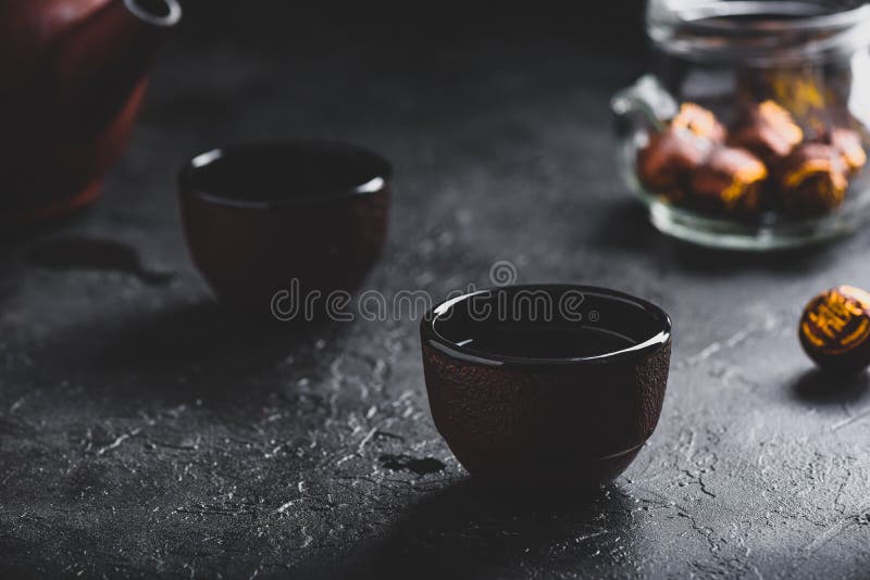 Ready red tea in tea bowls stock image. Image of herbal - 185771227