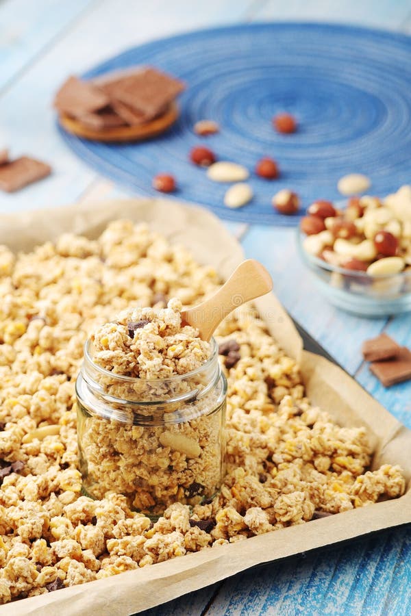 Homemade Granola with Nuts and Chocolate Stock Photo - Image of cereal ...