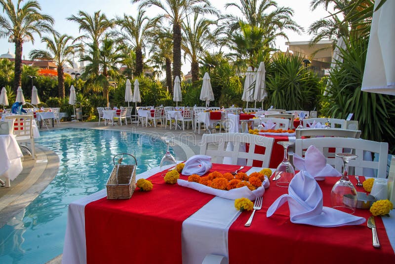 Ready Romantic Dinner Next To the Pool. Stock Photo - Image of alanya ...