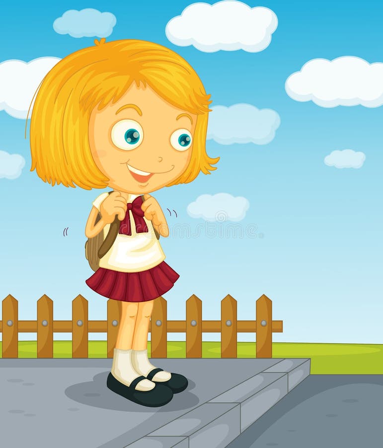 A Girl Going Home from School Stock Vector - Illustration of bushes ...