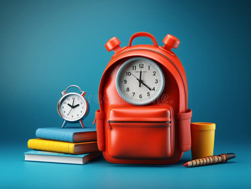 Ready School Bag with Teaching Aids and Alarm Clock Indicating the ...