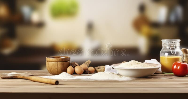 Ready, Set, Bake - Preparing Ingredients on a Wooden Table for Culinary ...
