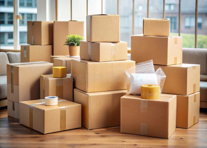 Ready for Shipment a Robust Stack of Cardboard Boxes Carefully Prepared ...