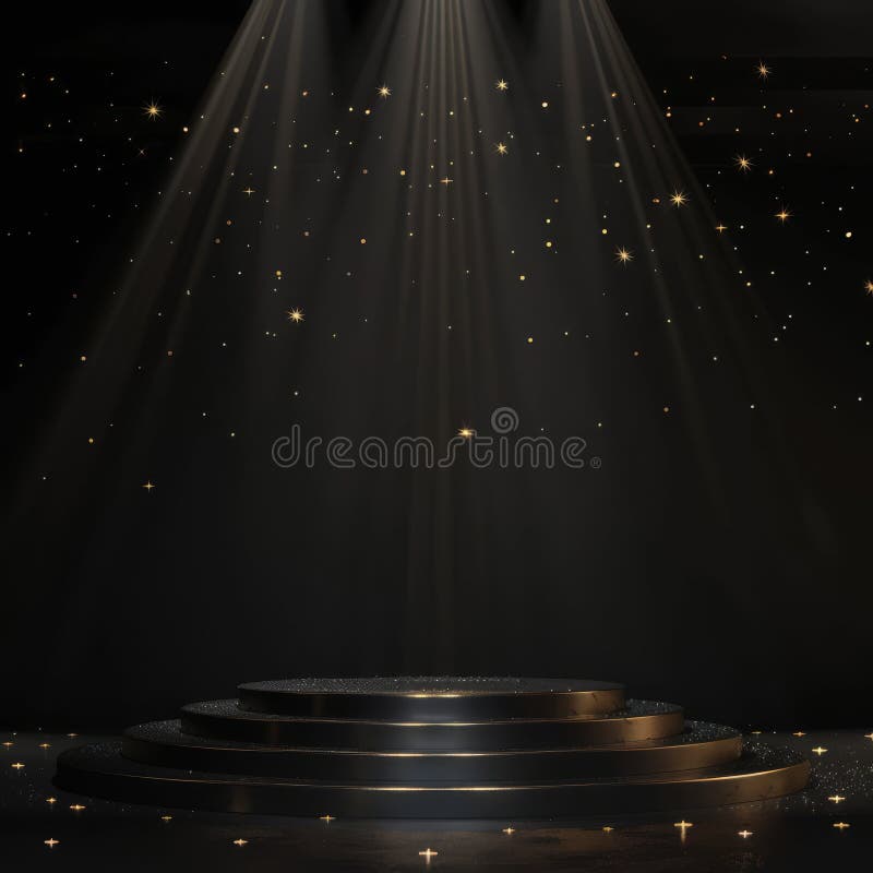 Ready for the Spotlight, an Empty Stage Gleams with Golden Stars Stock ...