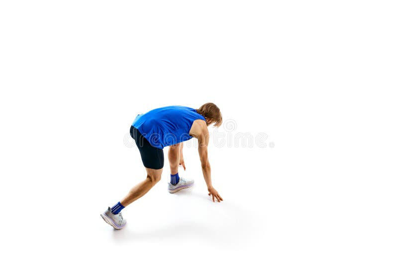 Ready, Steady, Go. Athletic Man, Runner Standing on Starting Line ...