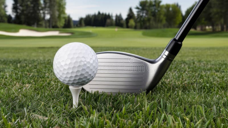 Ready for a Swing Golf Ball on Tee with Iron Close Up Stock ...