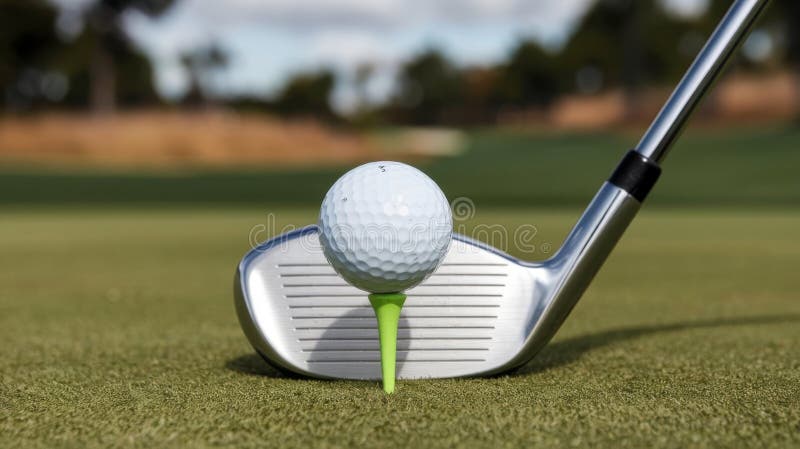 Ready for a Swing Golf Ball on Tee with Iron Close Up Stock ...