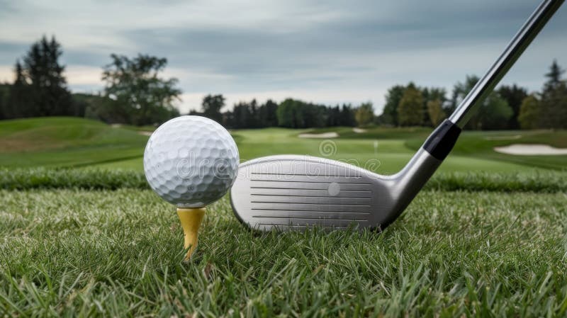 Ready for a Swing Golf Ball on Tee with Iron Close Up Stock ...