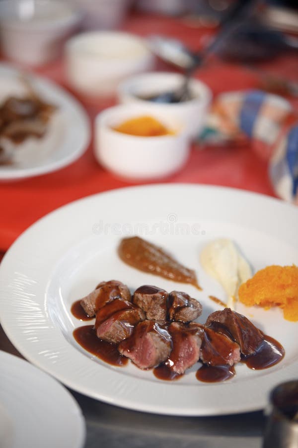 Ready To Be Eat, Plate of Cooked Meat with Sauces in Side Stock Image ...
