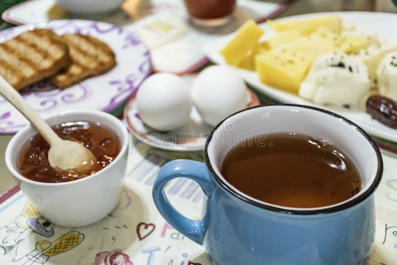 Ready To Eat Breakfast and Tea for Morning Stock Image - Image of ...