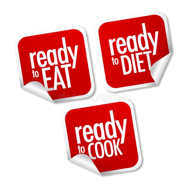 Ready To Eat, Diet and Cook Stickers Stock Vector - Illustration of ...