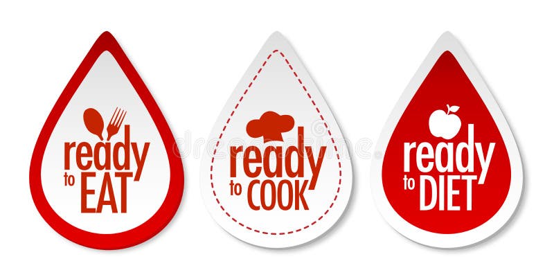 Ready To Eat, Diet and Cook Stickers Stock Vector - Illustration of ...