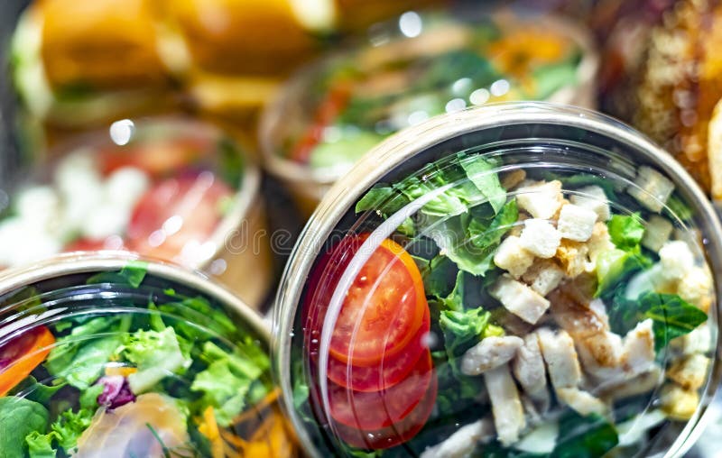 Ready To Eat Meals Displayed in a Commercial Refrigerator Stock Image ...