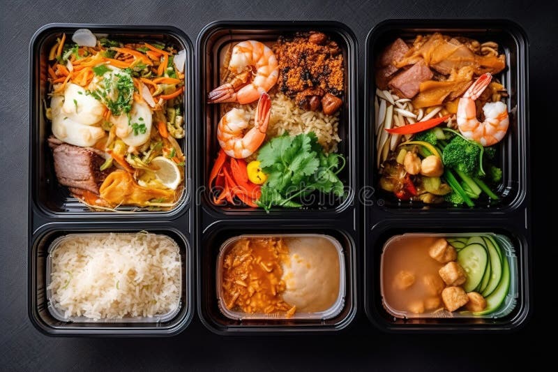 Ready To Eat Modern Thai Food in Take Away Plastic Boxes Stock ...