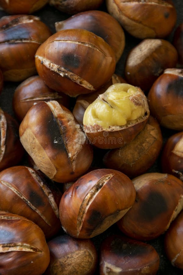Ready To Eat Roasted Chestnuts Stock Photo - Image of cracked, black ...