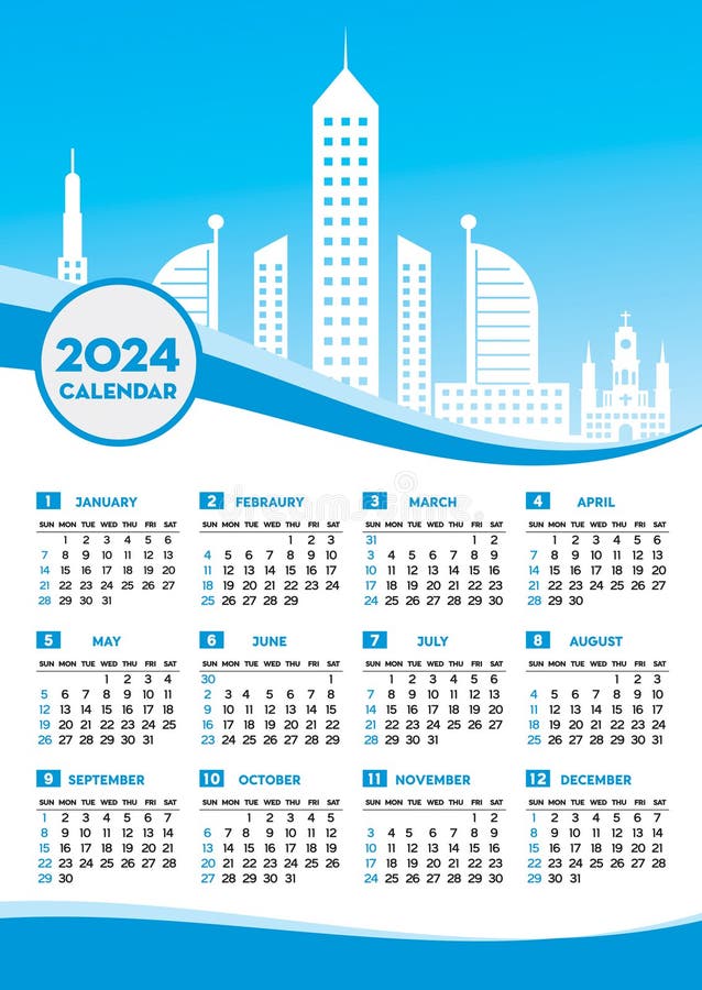 Full Month Calendar 2024 for Home or Office Stock Illustration ...