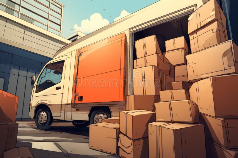 Ready To Relocate: Moving Van with Boxes Signaling a Fresh Start Stock ...